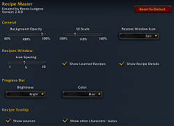 Recipe Master (Vanilla) : Character Advancement : World of Warcraft AddOns