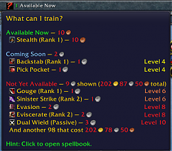 What's Training? : Classic - General : World of Warcraft AddOns
