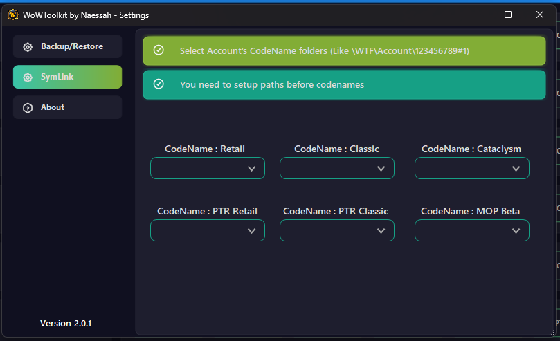 WoWToolkit (UI Backup/Restore & Symlinks) : WoW Tools & Utilities : World of Warcraft AddOns