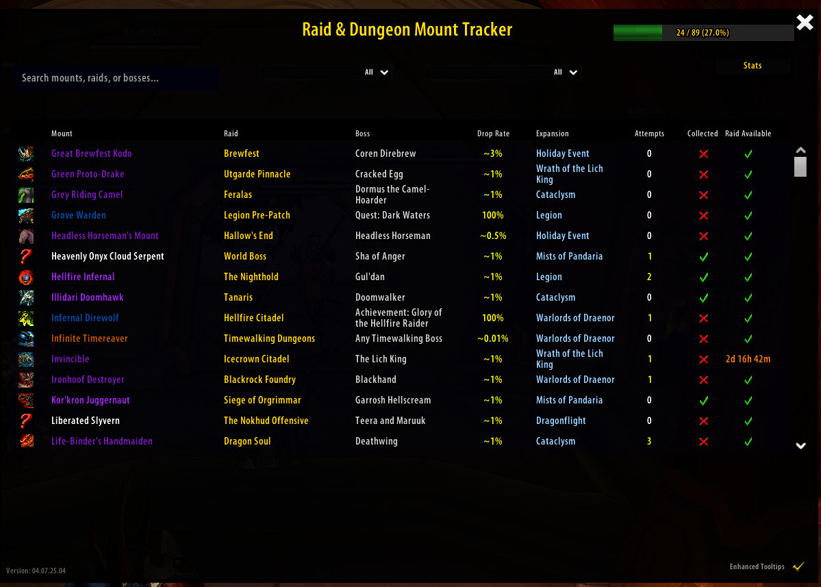 Raid & Dungeon Mount Collection Tracker Collector's Bounty Event ...
